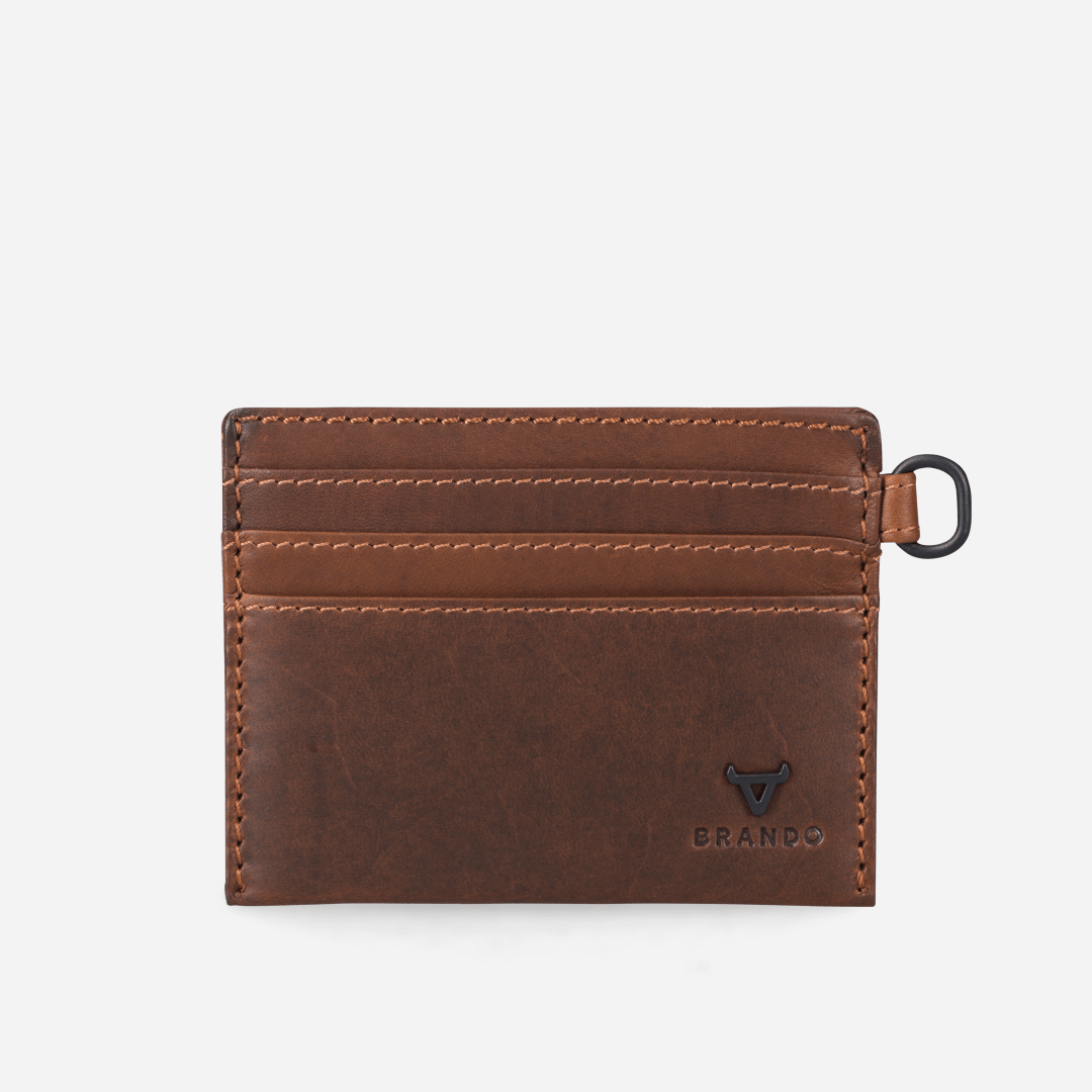 Brown Textured Slim Leather Card Wallet | Brando